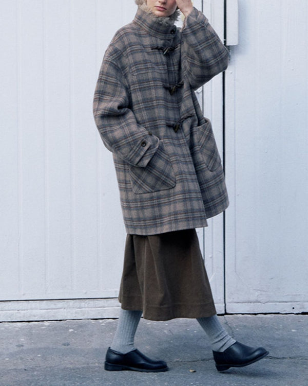Stand Collar Duffle Check Coat CT031 – DITEE