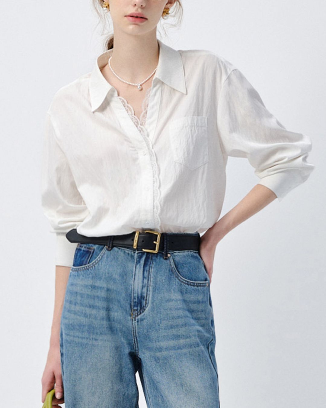 Lace V-neck French Shirt LS033 – DITEE