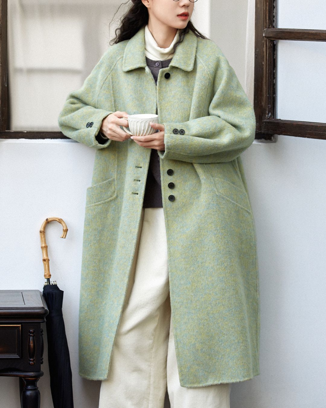 Button Accented Bal Collar Coat CT022 – DITEE