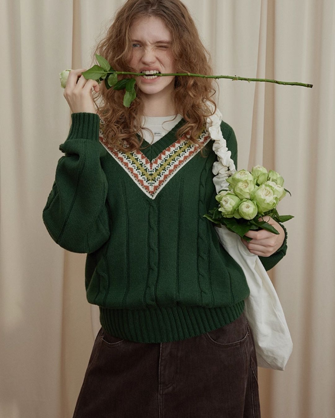 Fair Isle V-neck Sweater KN053 – DITEE