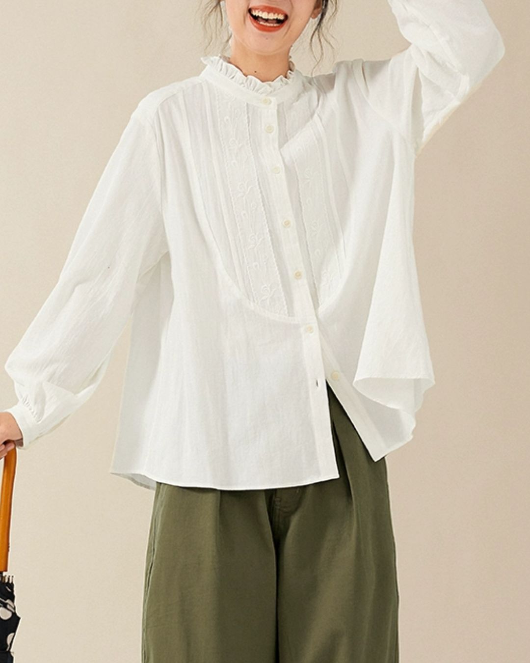 Frill Band Collar Shirt LS025 – DITEE