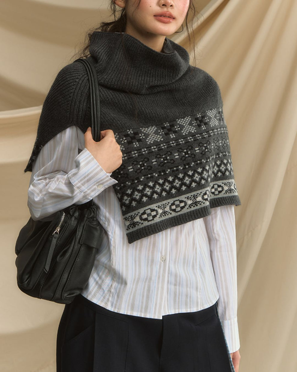 Fair Isle High Neck Cape KN022 – DITEE