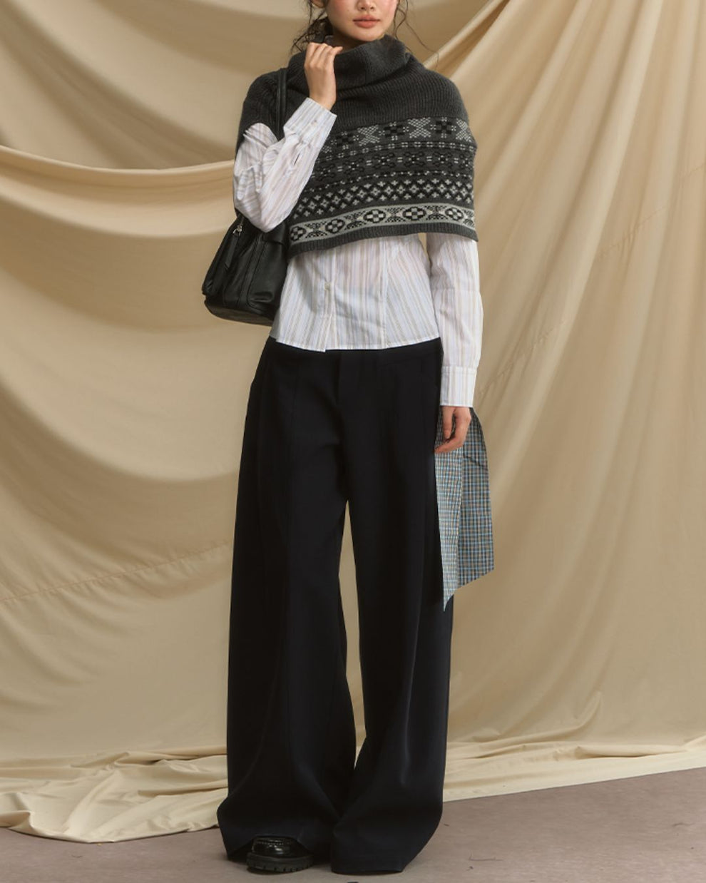 Fair Isle High Neck Cape KN022 – DITEE