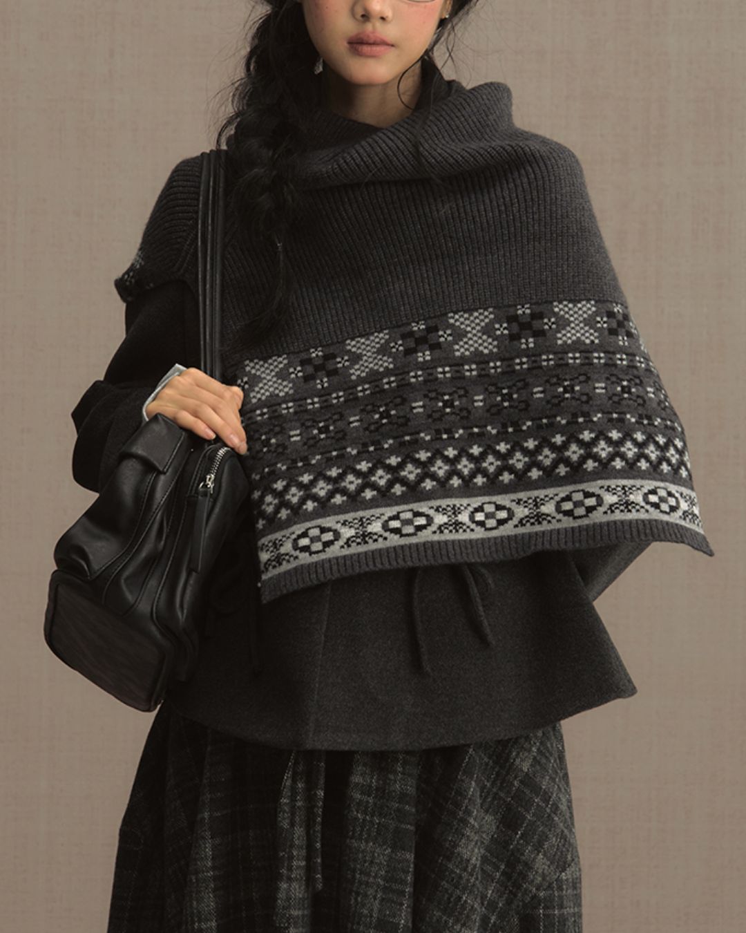 Fair Isle High Neck Cape KN022 – DITEE